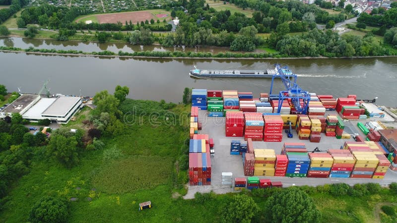Container Terminal during Loading and Unloading Cargo Containers. Stock ...