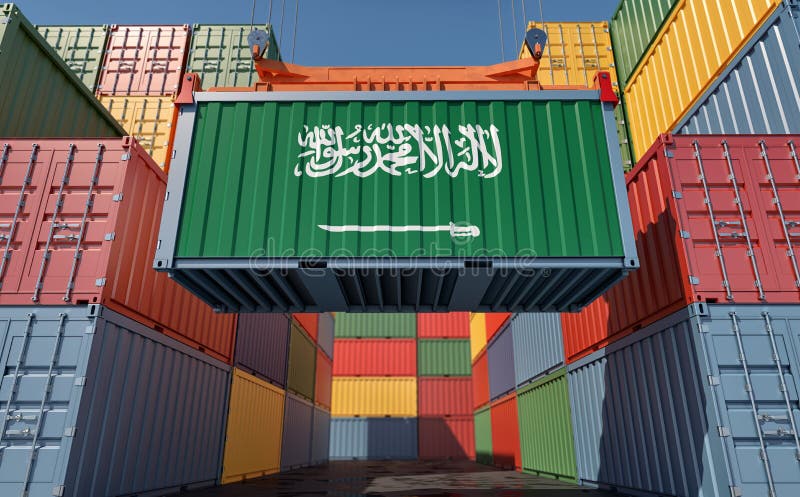 Container Terminal - Container Mit Saudi-Arabien-Flagge Stock Abbildung ...