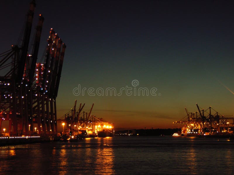 Container Terminal at Night Stock Photo - Image of crane, cranes: 3882818