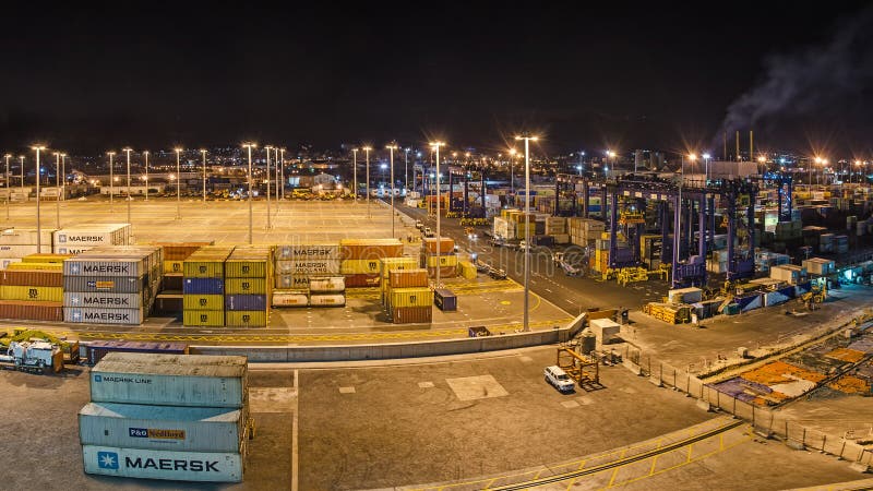 Container Terminal in the Night Editorial Image - Image of harbour ...