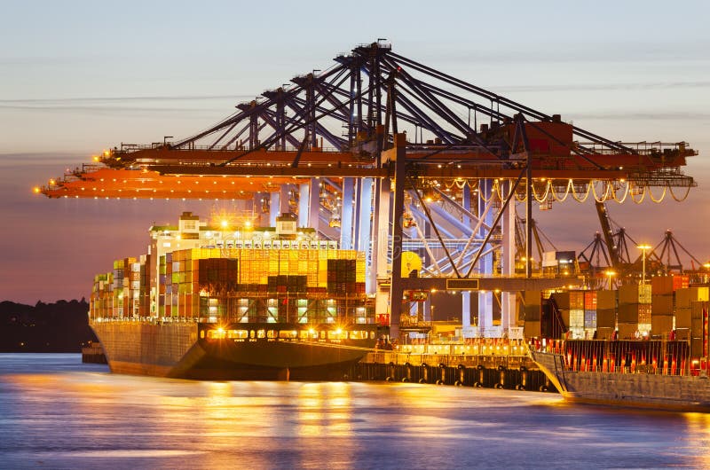 Container Terminal at Night Stock Photo - Image of crane, container ...