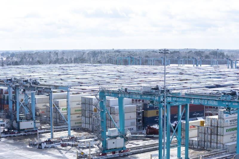 Container Terminal in the Port of Norfolk during Winter Time. Editorial ...