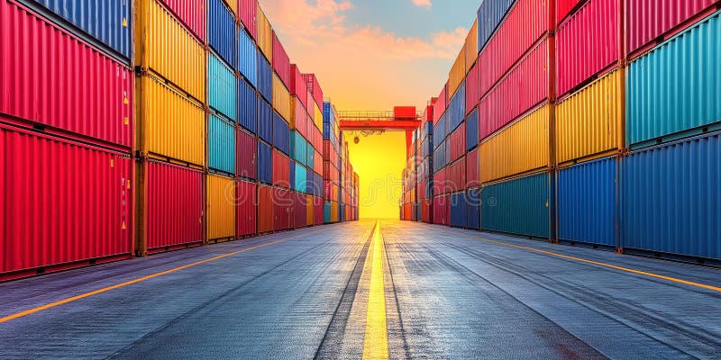 Container Terminal. Rows of Cargo Boxes, Shipping and Logistics View ...