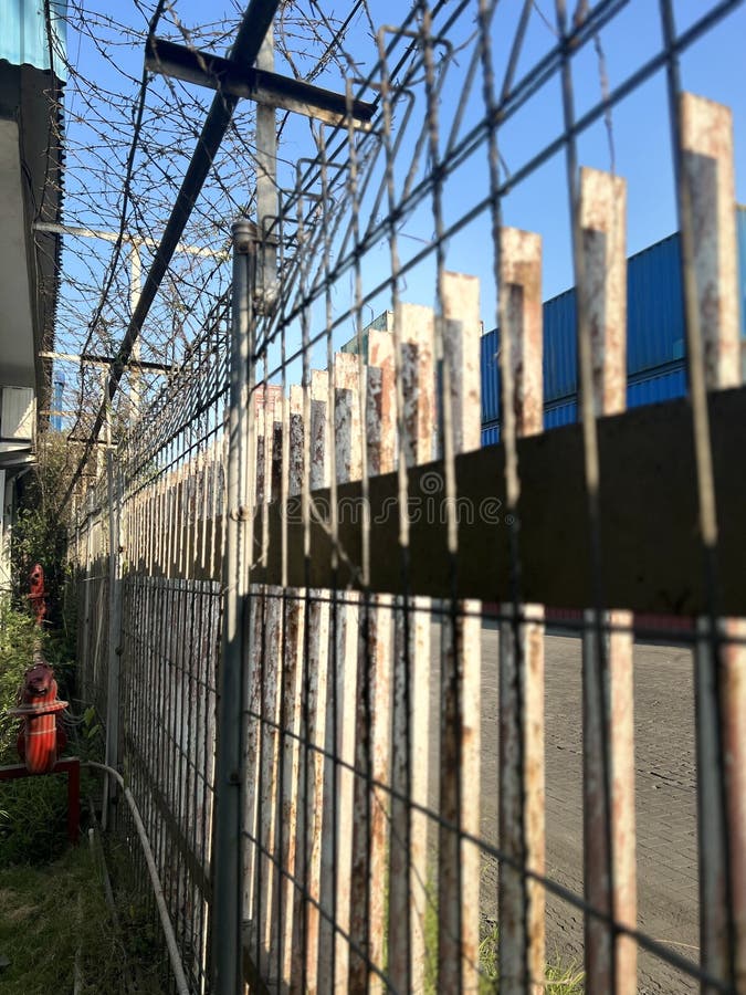 Container Terminal Security Guardrail Stock Photo - Image of border ...