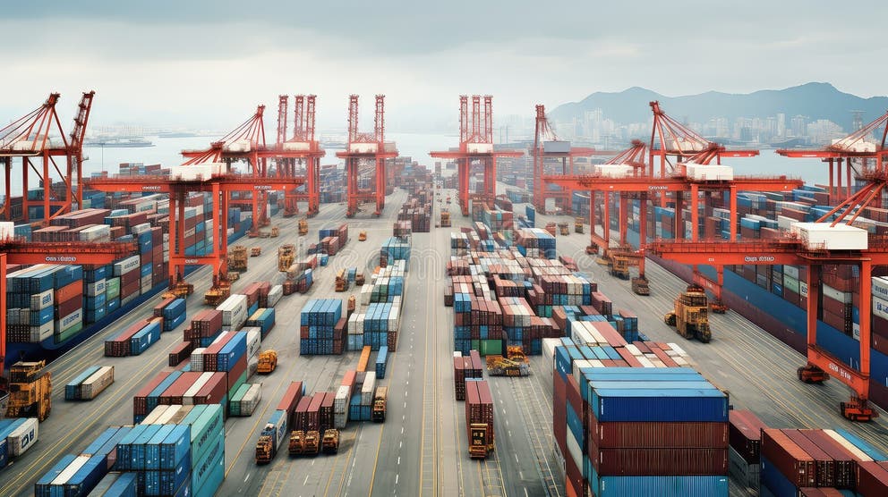 Container Terminal Ship Cargo Stock Illustration - Illustration of ...