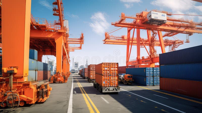 Container Terminal Ship Cargo Stock Illustration - Illustration of bulk ...