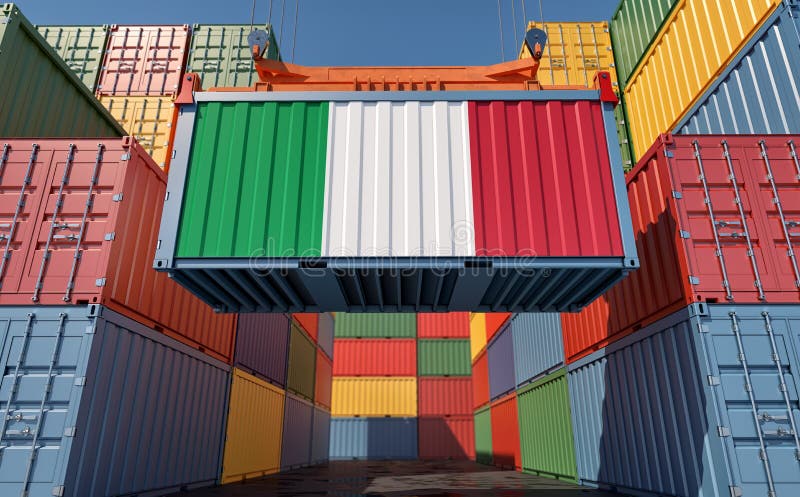 Container Terminal - Shipping Container with Italy Flag Stock ...