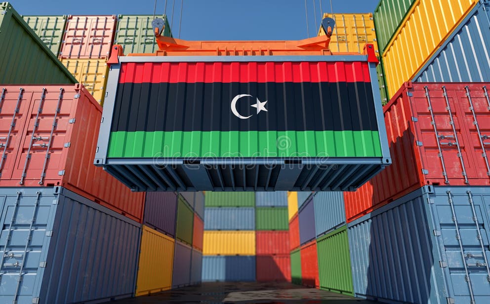 Container Terminal. Shipping Container with Libya Flag Stock ...