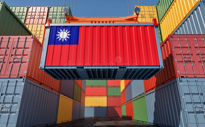 Container Terminal - Freight Container with Different National Flag ...