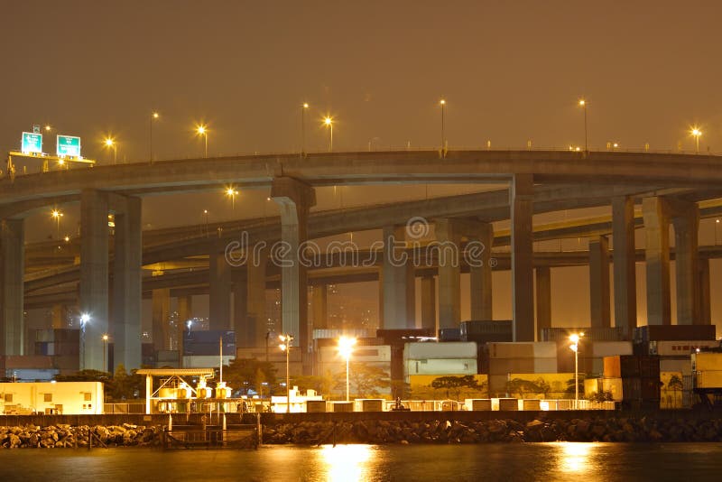 Container Terminal and Stonecutter Bridge Stock Image - Image of bridge ...