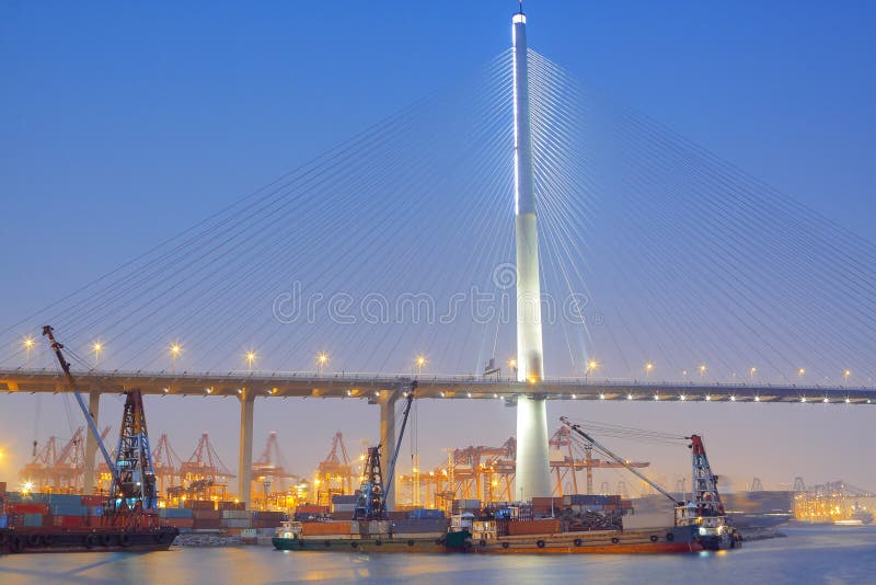 Container Terminal and Stonecutter Bridge Stock Photo - Image of ...