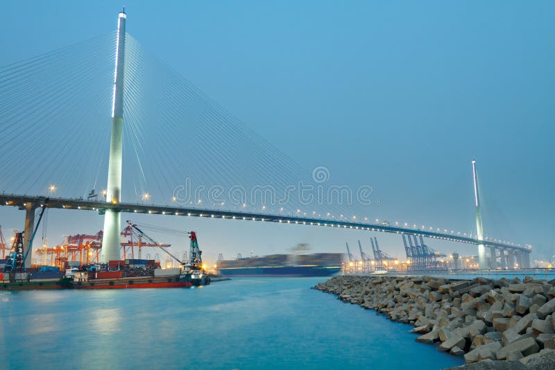 Container Terminal and Stonecutter Bridge Stock Image - Image of ...