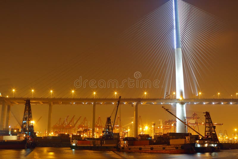 Container Terminal and Stonecutter Bridge Stock Image - Image of locks ...