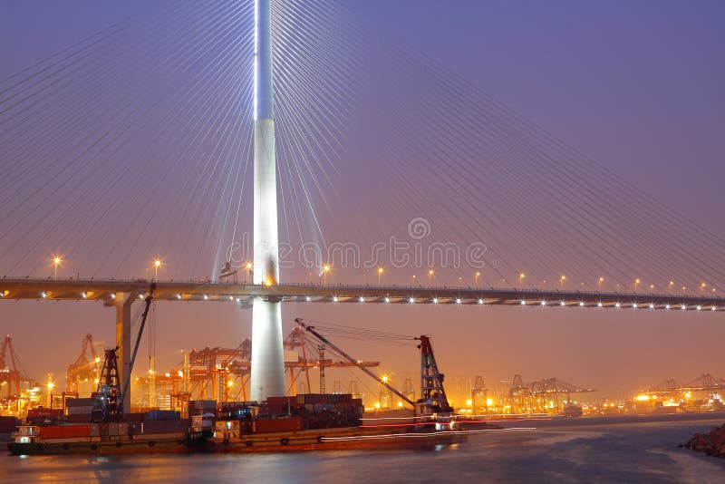Container Terminal and Stonecutter Bridge Stock Image - Image of ...
