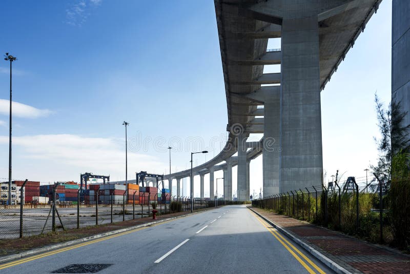 The Container Terminal Under the Stonecutters Bridge in Hong Kong Stock ...