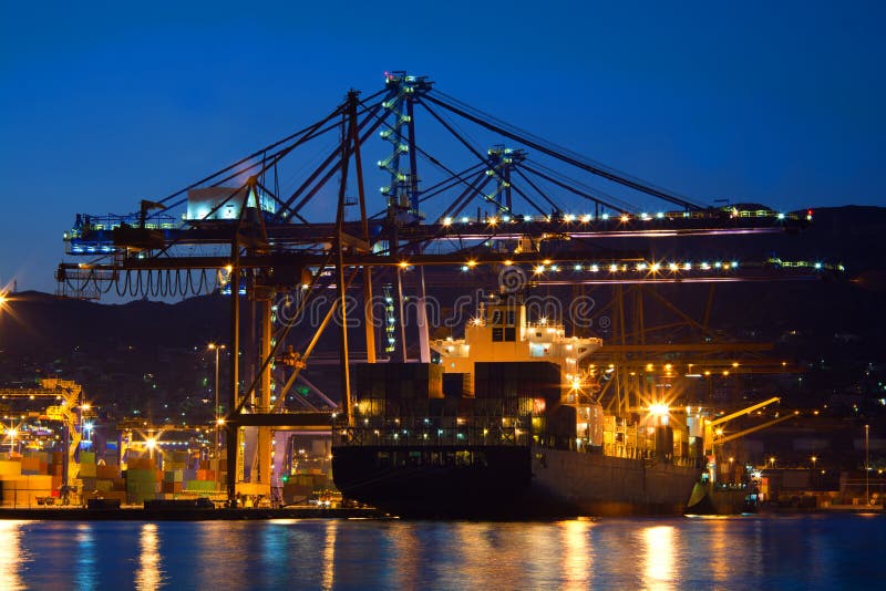 Container Terminal at Night Stock Photo - Image of development ...