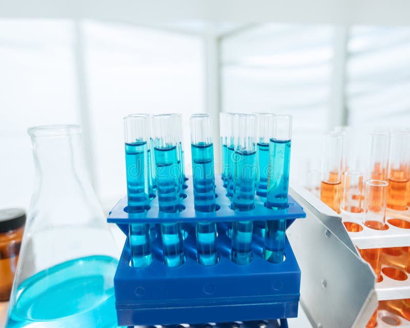 Container with Test Tubes on the Table in the Laboratory. Stock Image ...