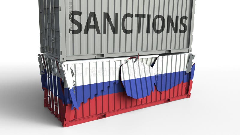 Container with SANCTIONS Text Breaks Cargo Container with Flag of ...