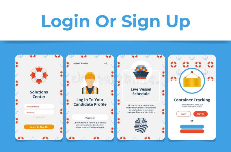 Container Tracking Log in Sign Up Mobile App Page Set Vector ...