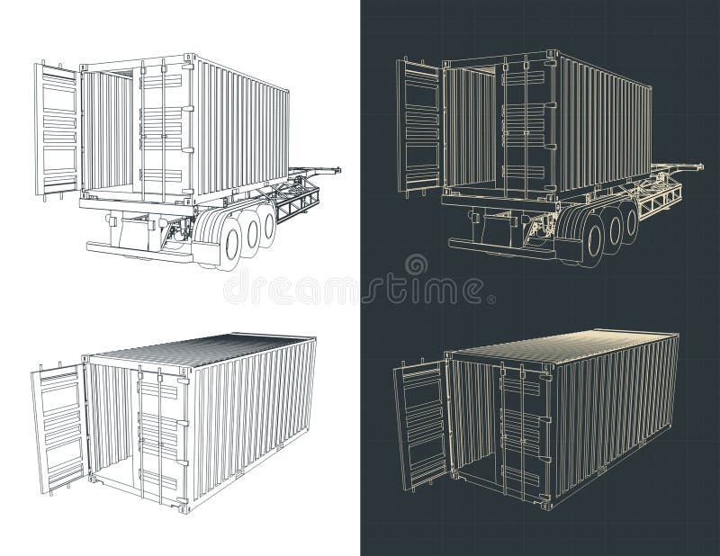 Container trailer drawings stock vector. Illustration of container ...