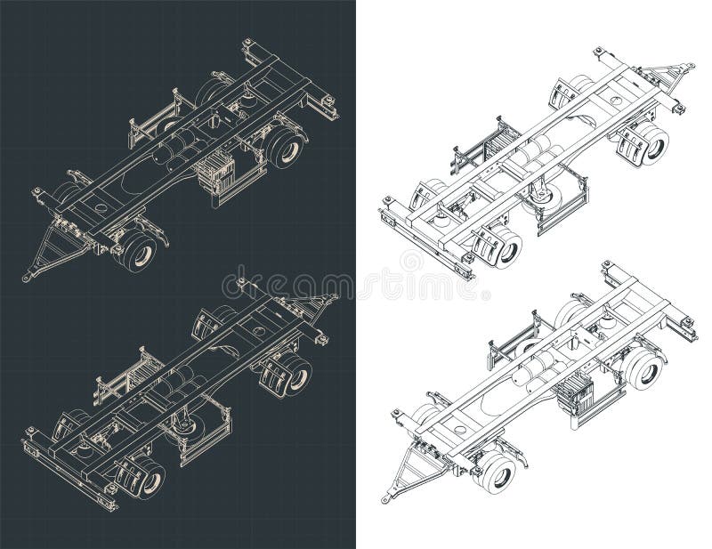 Container Trailer Isometric Blueprints Stock Vector - Illustration of ...