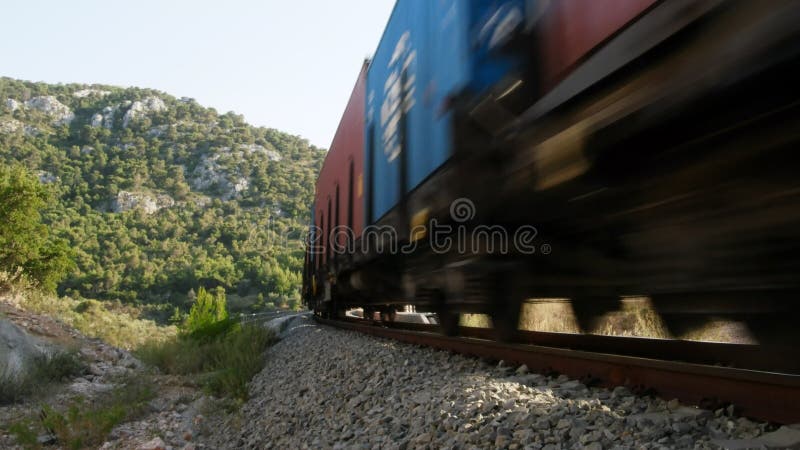 Container Train Passing Wide Angle View, Inside Tunnel Stock Footage ...