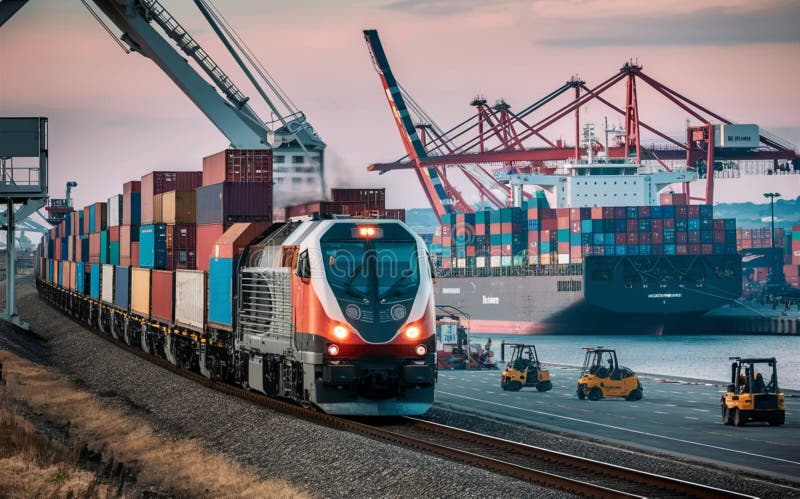 Container Train in Ship Port for Business Logistics and Transportation ...