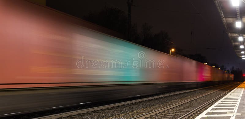 Container Train Speed Blur at Night Stock Photo - Image of lamps, blur ...
