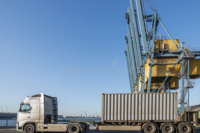 Container Transport Truck Going through the Port Stock Image - Image of ...