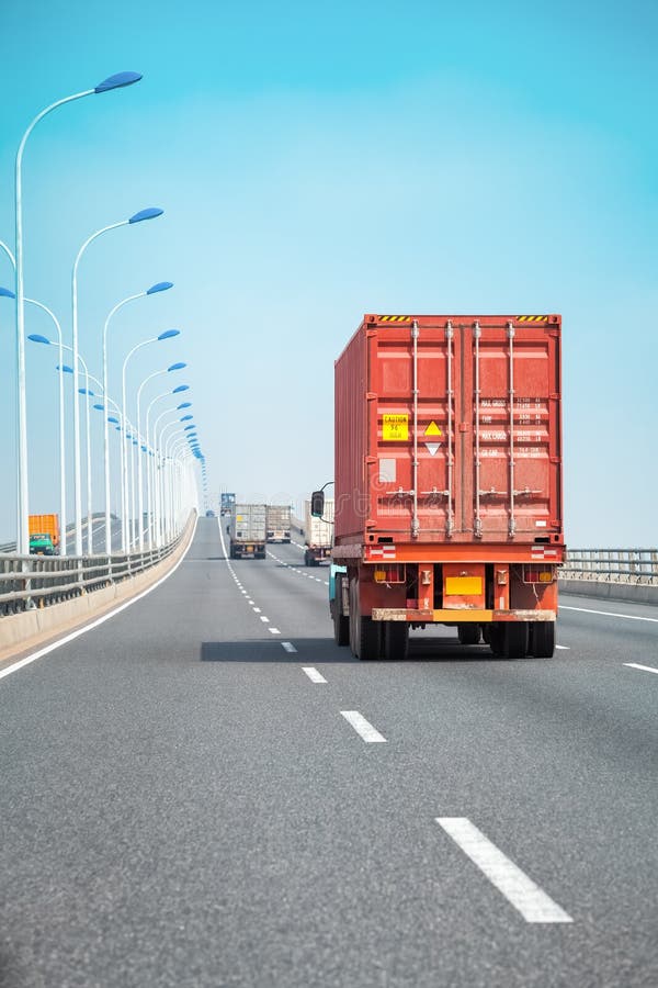 Container Truck on the Bridge Stock Photo - Image of transport ...
