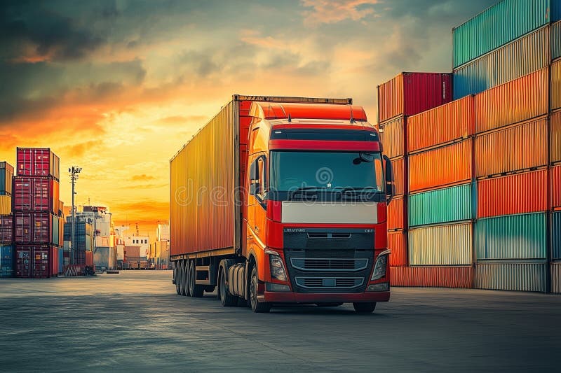 Container Truck on Highway at Ship Port Ai Photo Stock Illustration ...