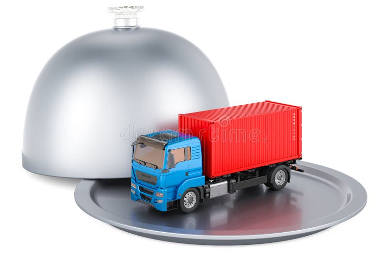 Container Truck Inside Shopping Basket, 3D Rendering Stock Illustration ...