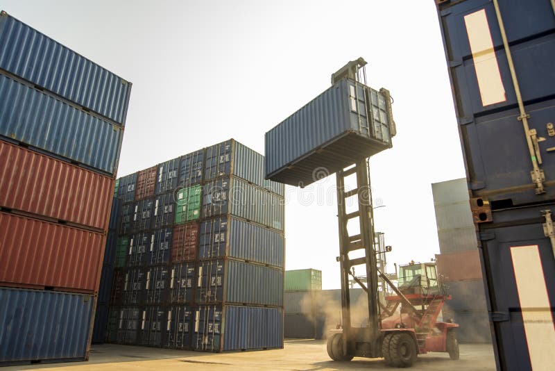 Container Truck Loading Containers Sorting,Forklift Handling Cargo ...