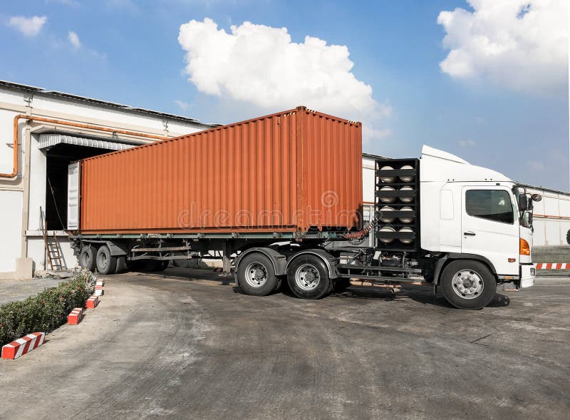 Container Truck Loading Goods at Warehouse Stock Image - Image of ...