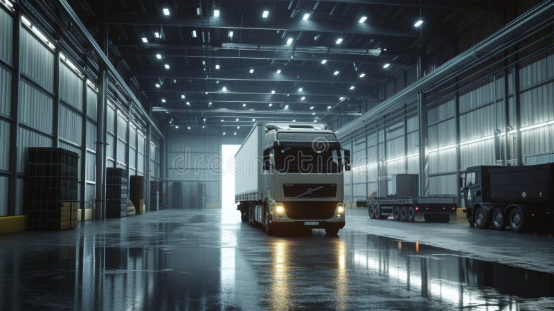 Container Truck Parked Loading Package Boxes at Dock Warehouse. Cargo ...