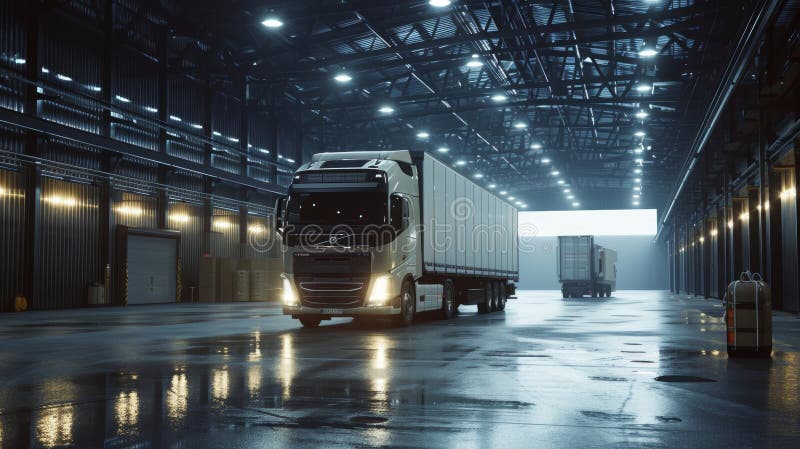 Container Truck Parked Loading Package Boxes at Dock Warehouse. Cargo ...