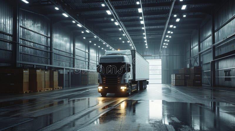 Container Truck Parked Loading Package Boxes at Dock Warehouse. Cargo ...