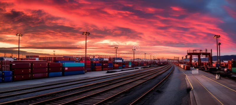 Logistics Industry Concept Collage with White Vertical Lines and Bright ...