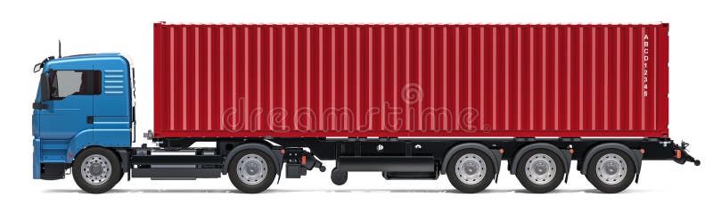 Container Truck, Side View. 3D Rendering Stock Illustration ...