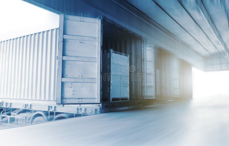 Container Trucks Loading Dock Warehouse. Container Shipping ...