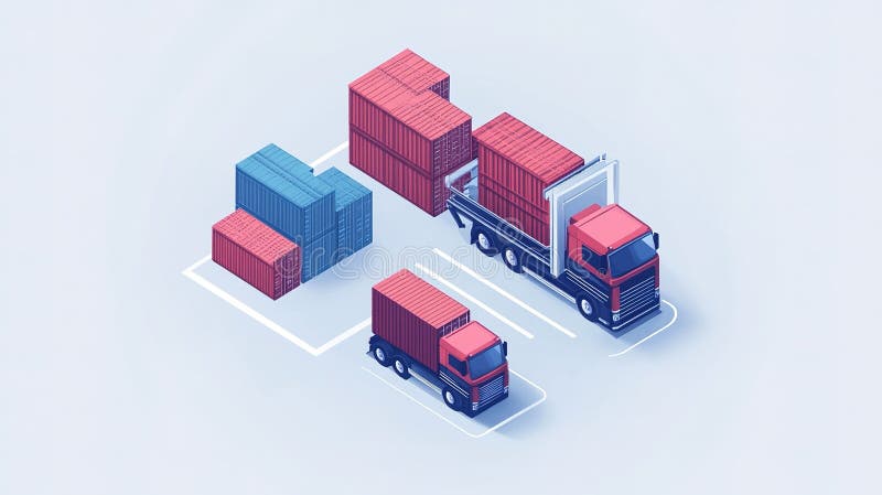 Container Trucks Loading and Unloading Cargo at a Logistics Hub in a ...