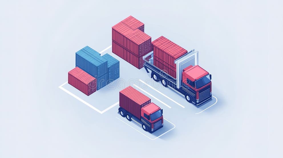 Container Trucks Loading and Unloading Cargo at a Logistics Hub in a ...