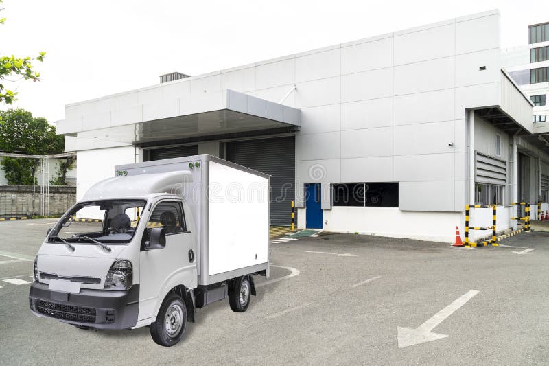 Container Trucks Parked Loading at Warehouse or Industry Building ...
