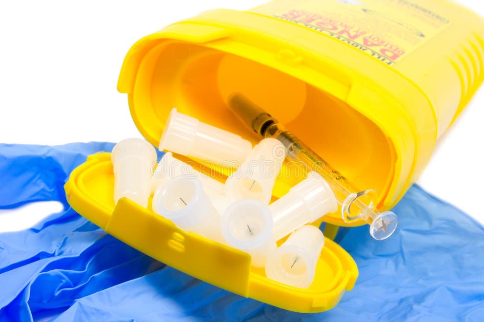 Container for Used Syringes Stock Photo - Image of self, container ...