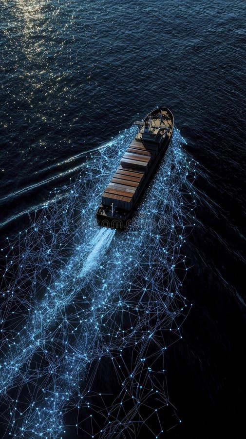 Container Vessel Cutting through Digital Sea Network Stock Illustration ...