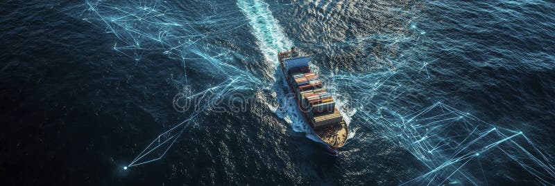 Container Vessel on Digital Network-enhanced Waters Stock Illustration ...