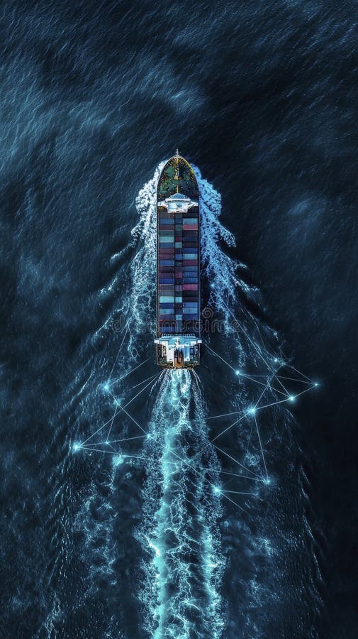 Container Vessel with Highlighted Digital Network Trails Stock ...