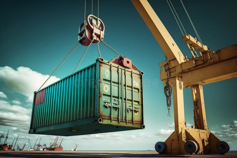 The Container Vessel during Loading at an Industrial Port by Port Crane ...