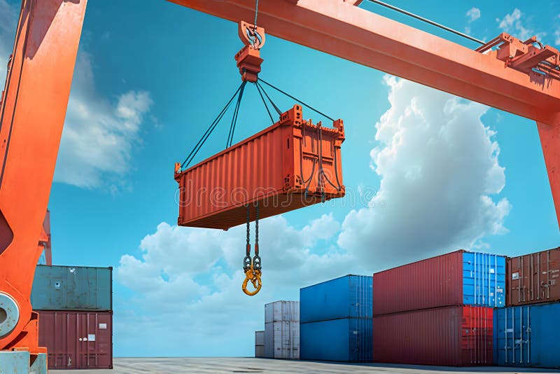 The Container Vessel during Loading at an Industrial Port by Port Crane ...