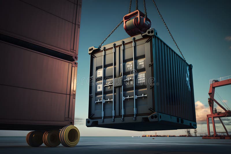 The Container Vessel during Loading at an Industrial Port by Port Crane ...